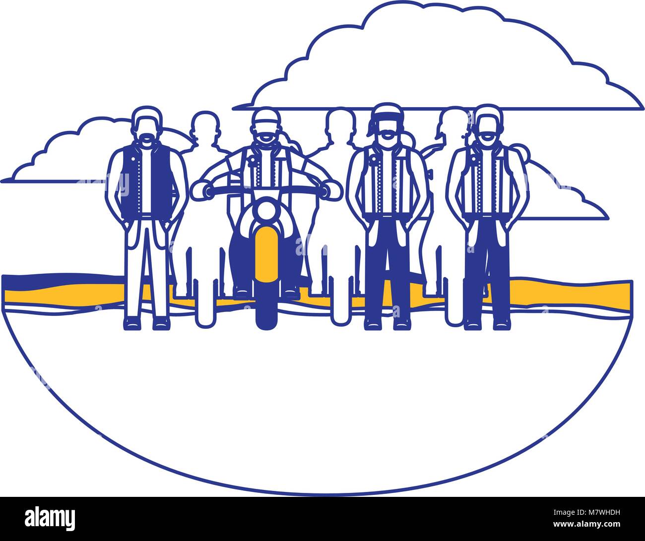 group of bikers in the classic motorcycle scene character Stock Vector ...