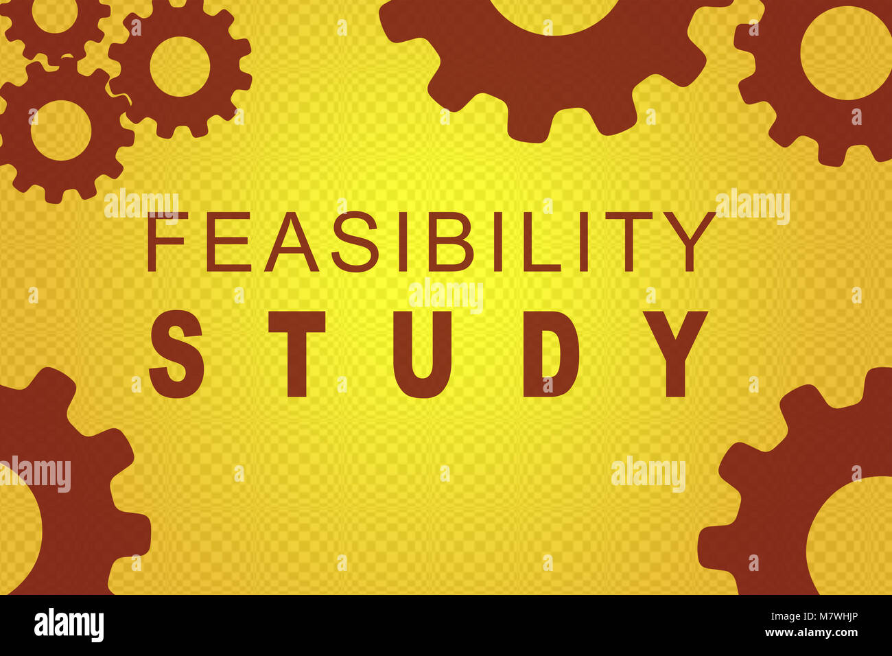 FEASIBILITY STUDY sign concept illustration with red gear wheel figures ...