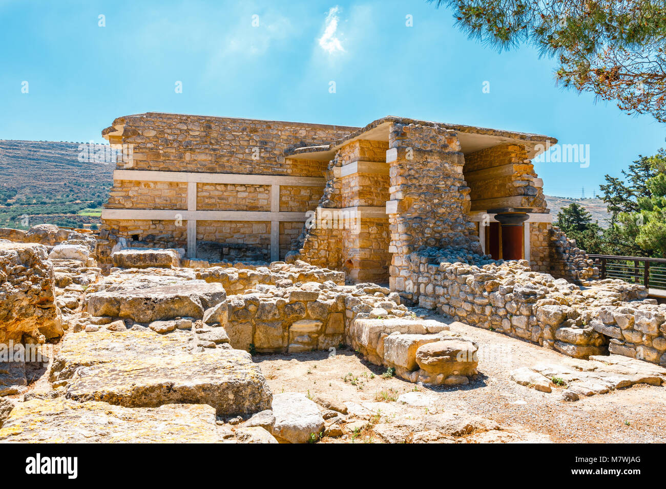Detail of ancient ruins of famous Minoan palace of Knosos, Crete Island ...