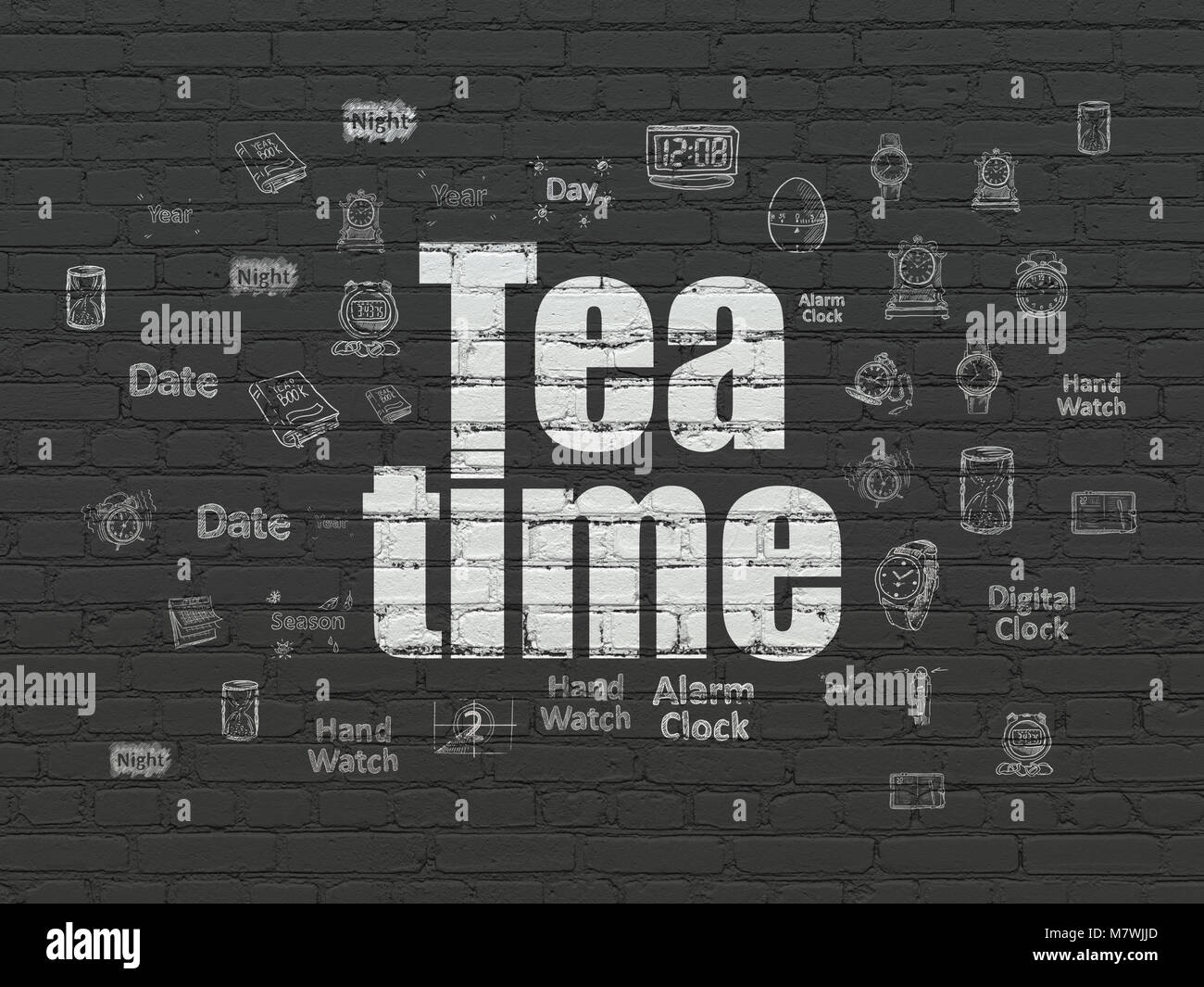 Time concept: Tea Time on wall background Stock Photo - Alamy
