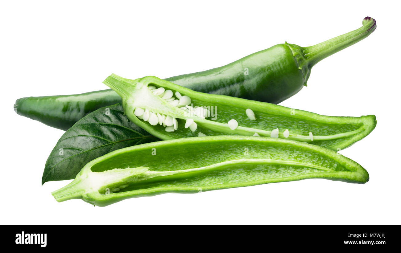 Numex Sandia Select Chile Peppers (C. annuum), green. Clipping path ...