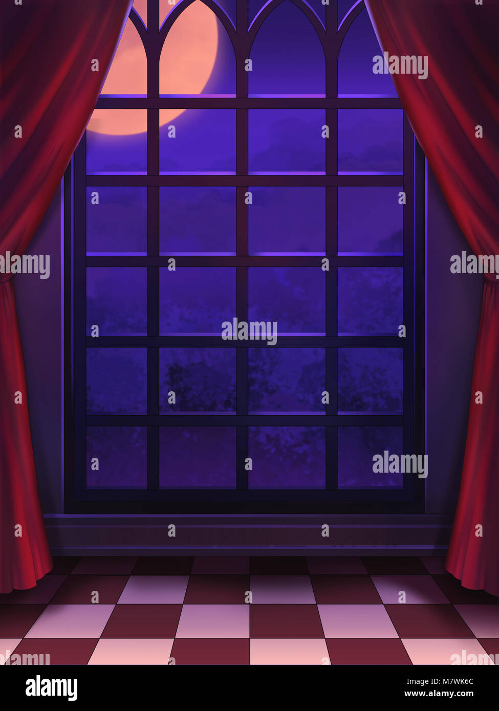 Moon Night Balcony. Video Game's Digital CG Artwork, Colorful Concept ...