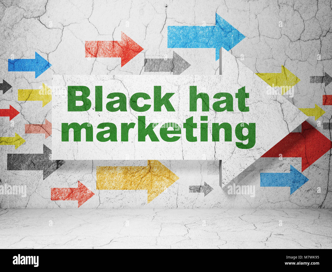 Advertising concept: arrow with Black Hat Marketing on grunge wall ...
