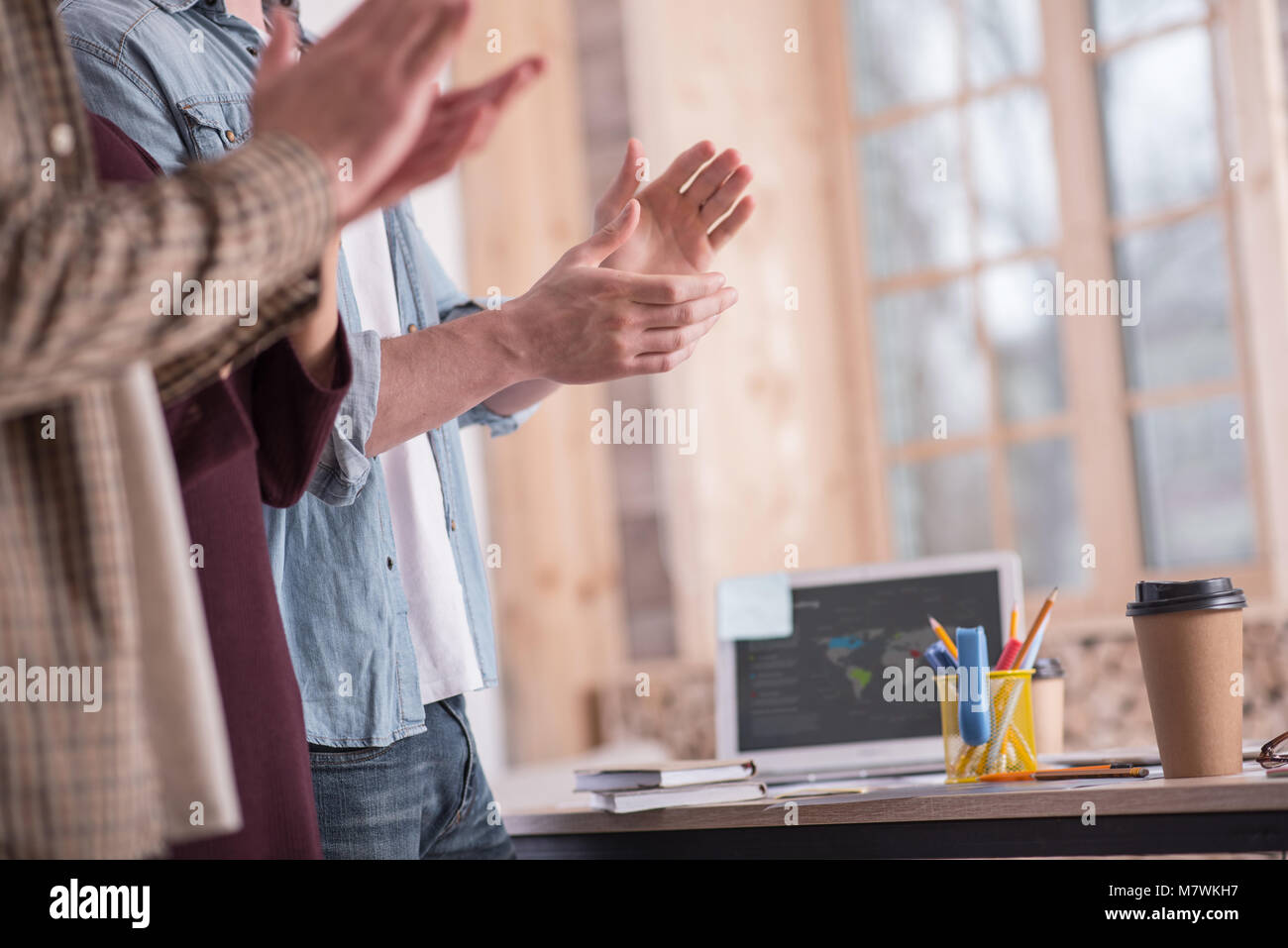 Nice positive people expressing their support Stock Photo - Alamy