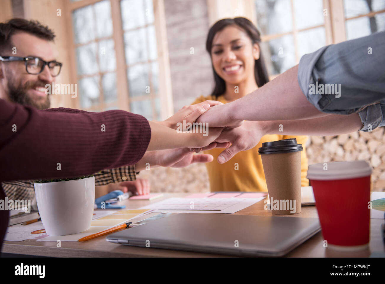 Hands of nice joyful people Stock Photo - Alamy