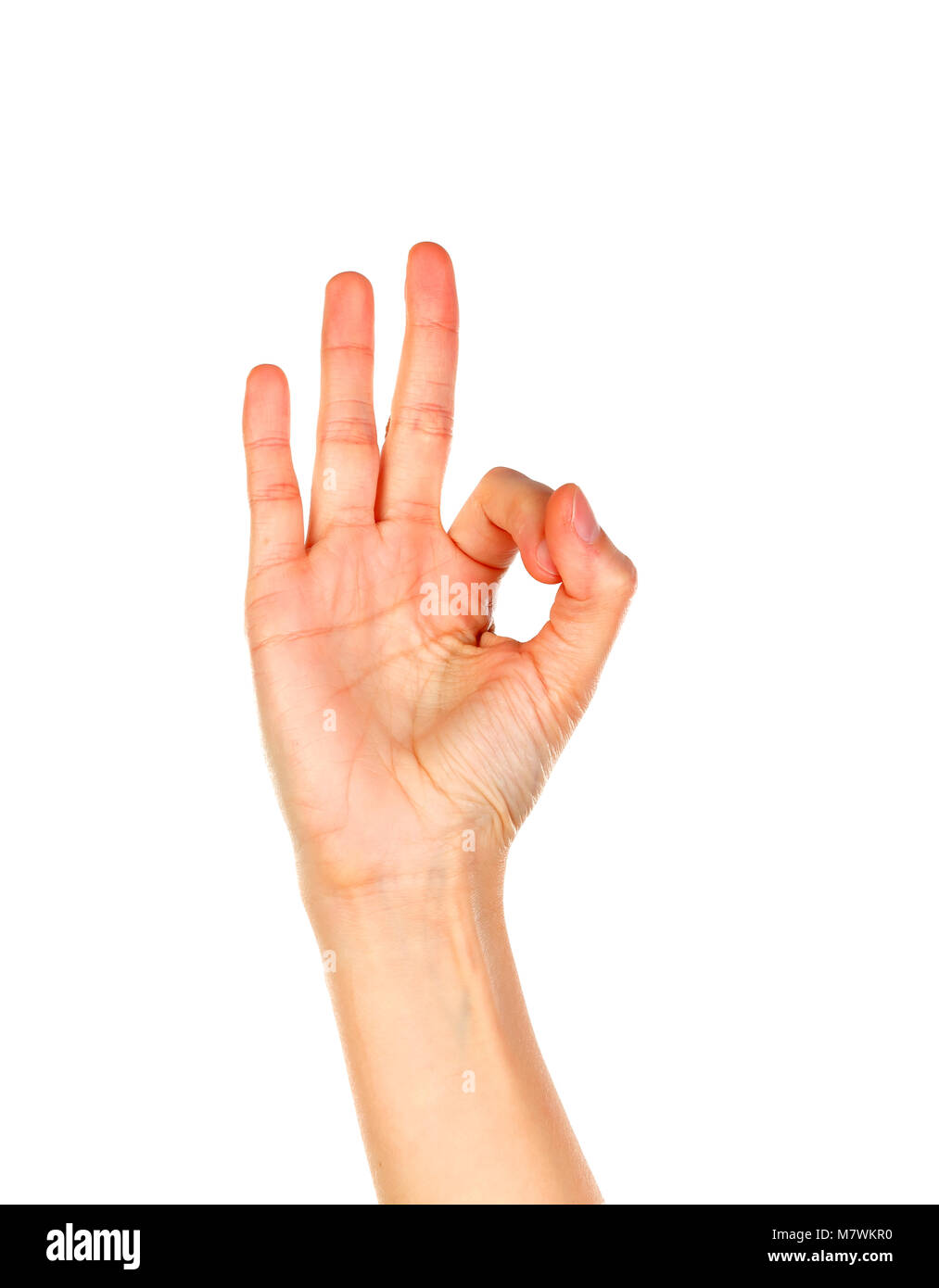 Female hand saying Ok isolated on a white background Stock Photo - Alamy