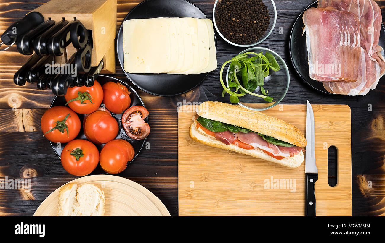 Top view of delicious sandwich on a board Stock Photo - Alamy