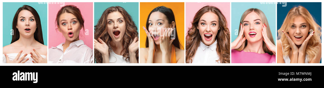 collage of photos of attractive smiling happy women Stock Photo - Alamy