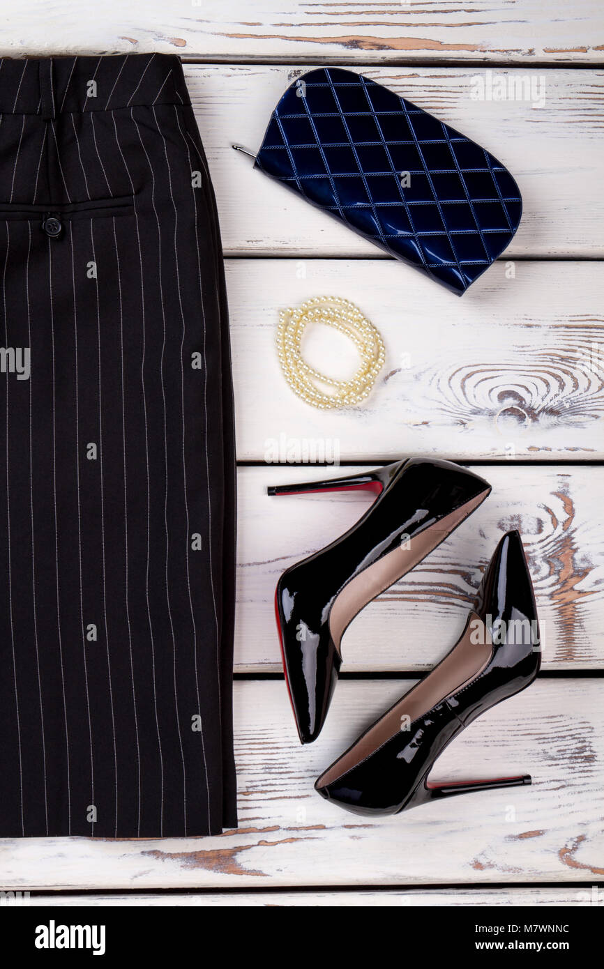 Casual and stylish clothing setup for women. Concept of black female ...