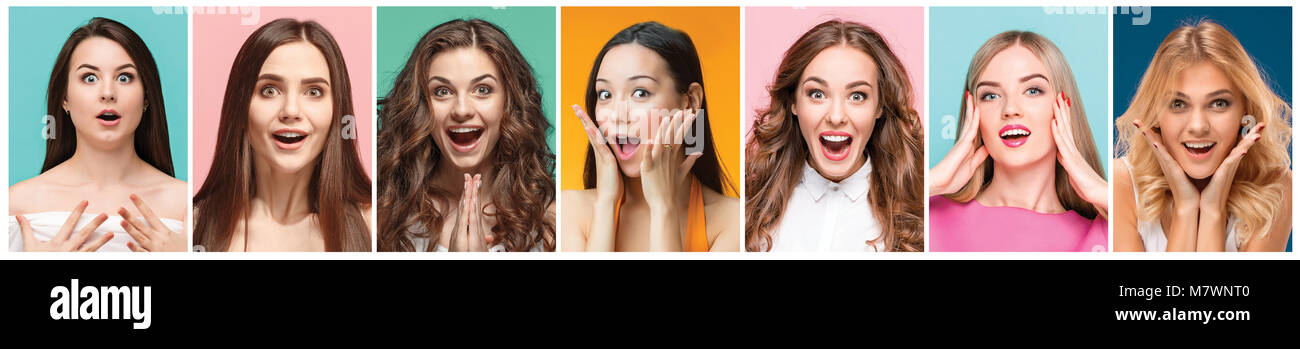 collage of photos of attractive smiling happy women Stock Photo - Alamy