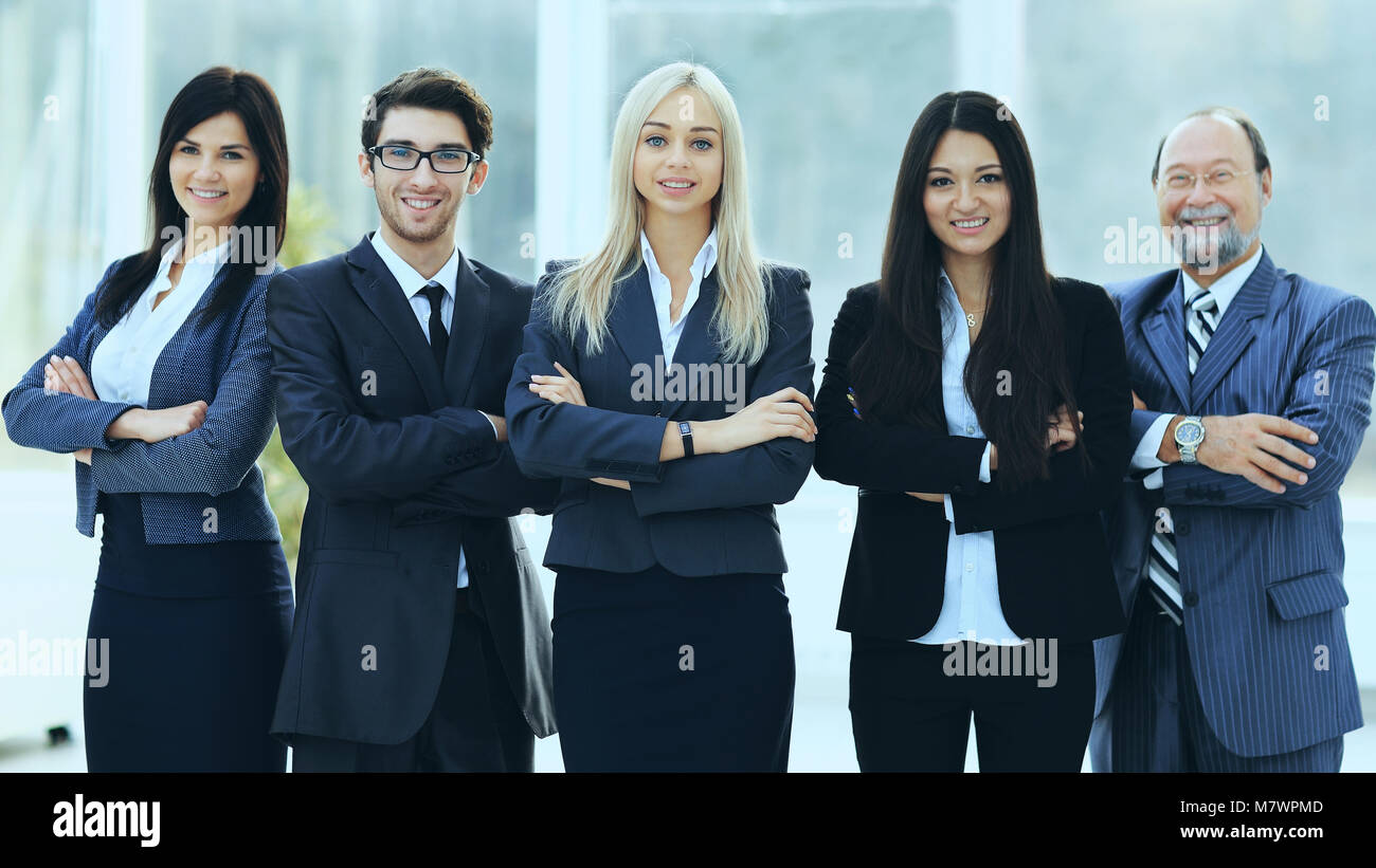 successful business team, background of bright, modern office Stock ...