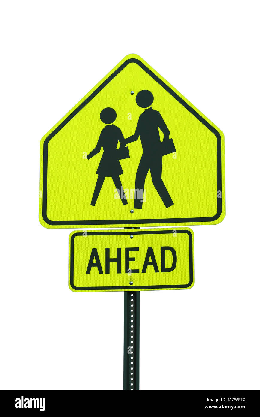 Yellow crosswalk sign against white Stock Photo - Alamy