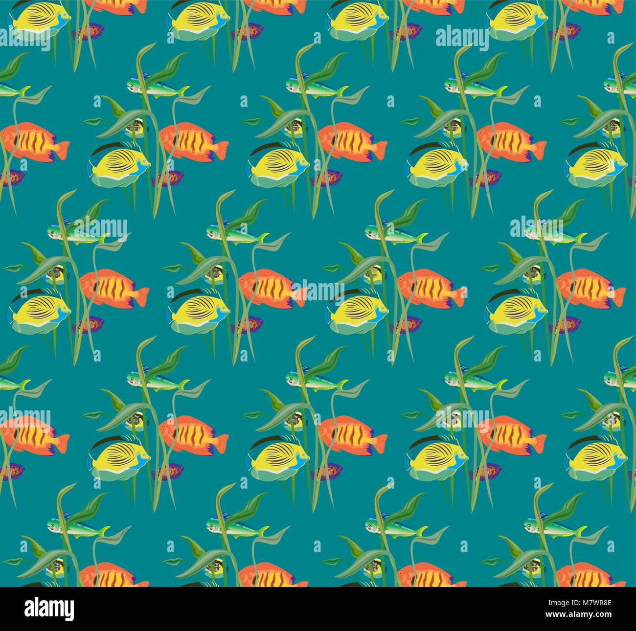 Seamless repeating pattern from a variety of fish and algae Stock ...