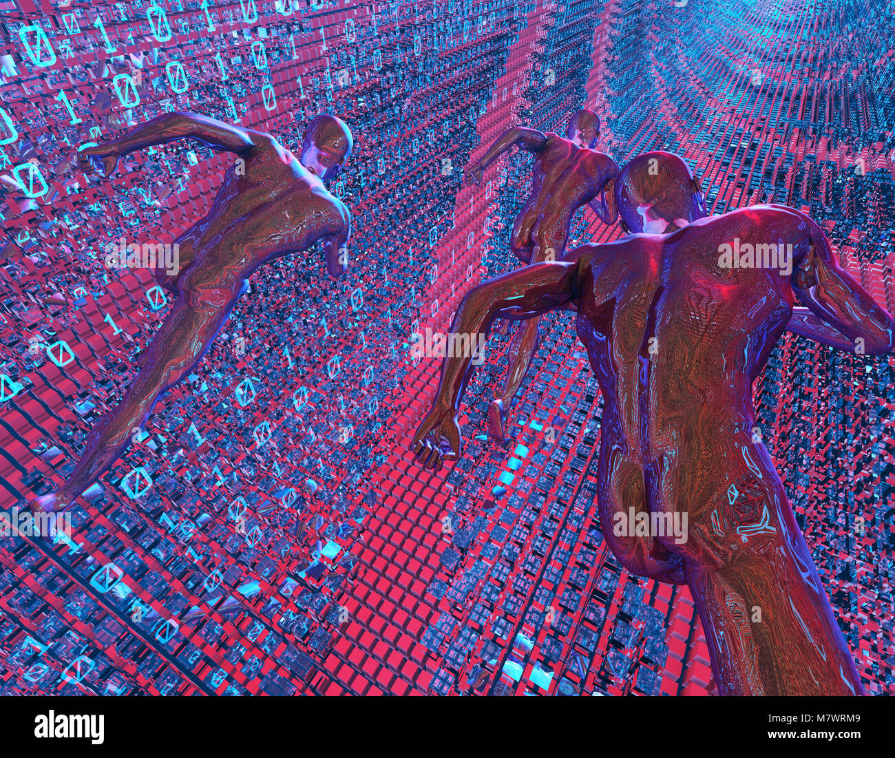 Technology people running in digital space, network speed, technology ...