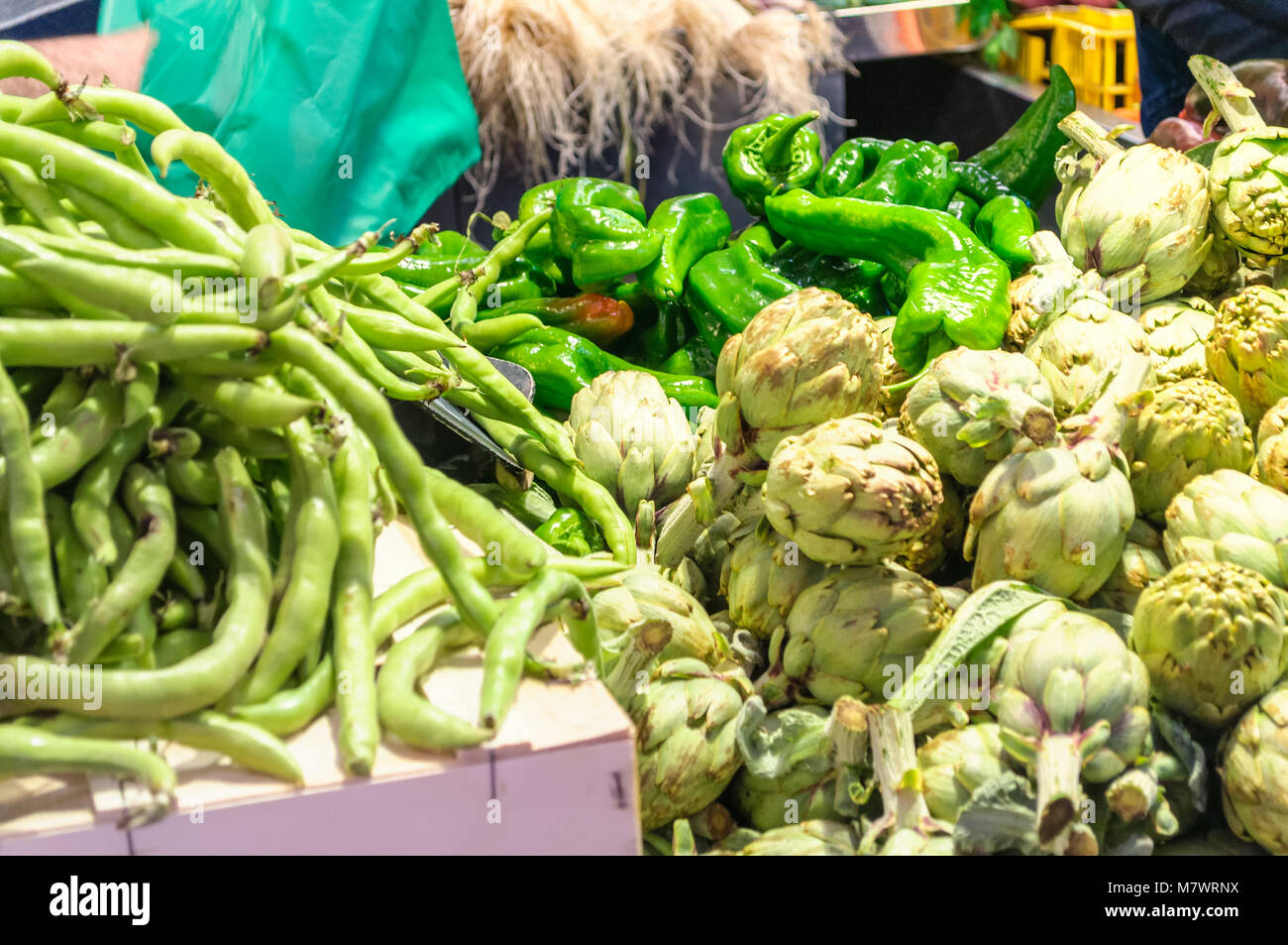 Various vegetables in the Central Market of Valencia, Spain Stock Photo ...