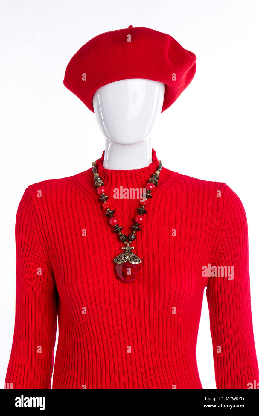 Red winter clothes and accessories. White isolated background Stock ...