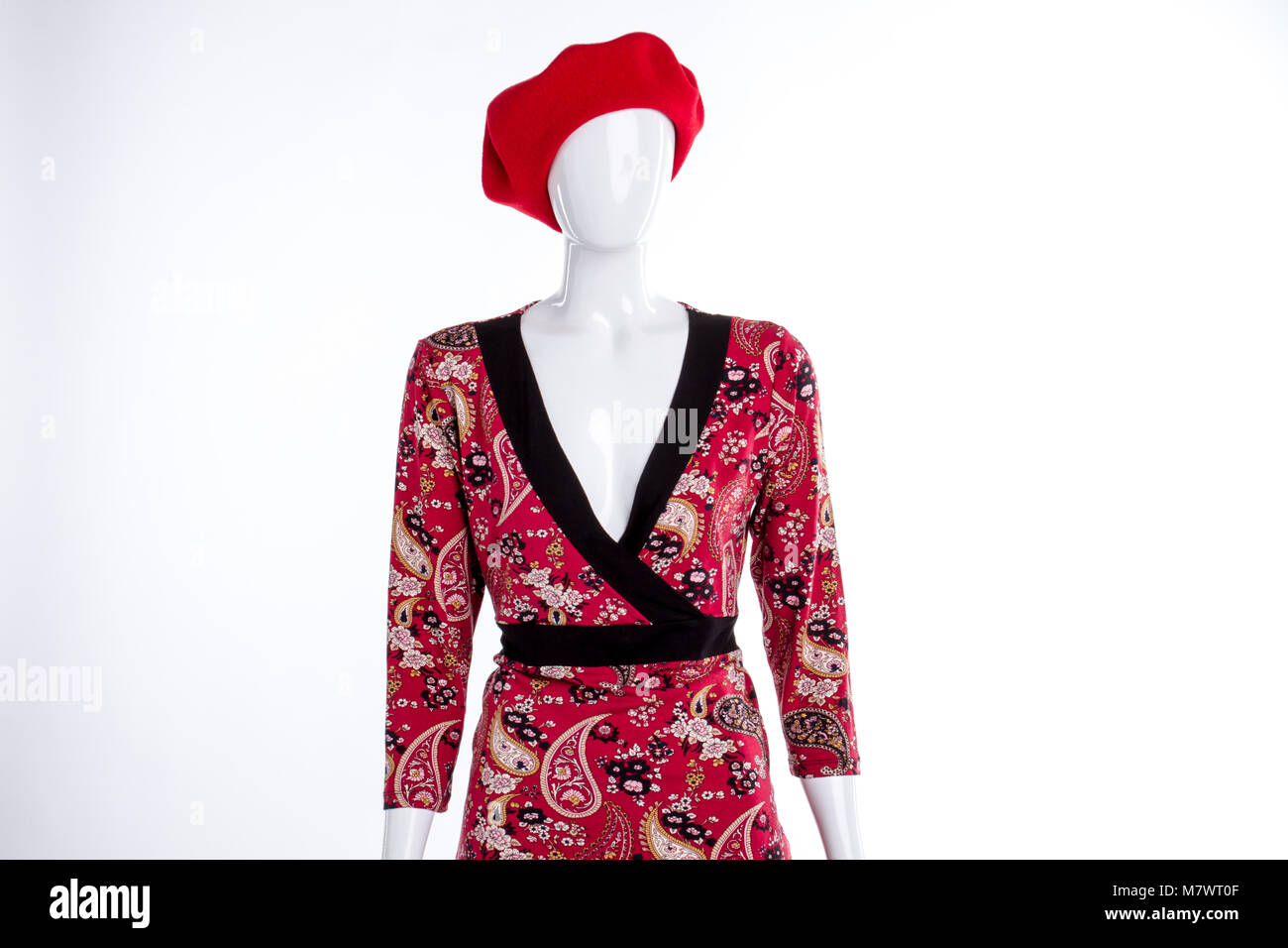 Mannequin portrait with red garment. White isolated background Stock ...