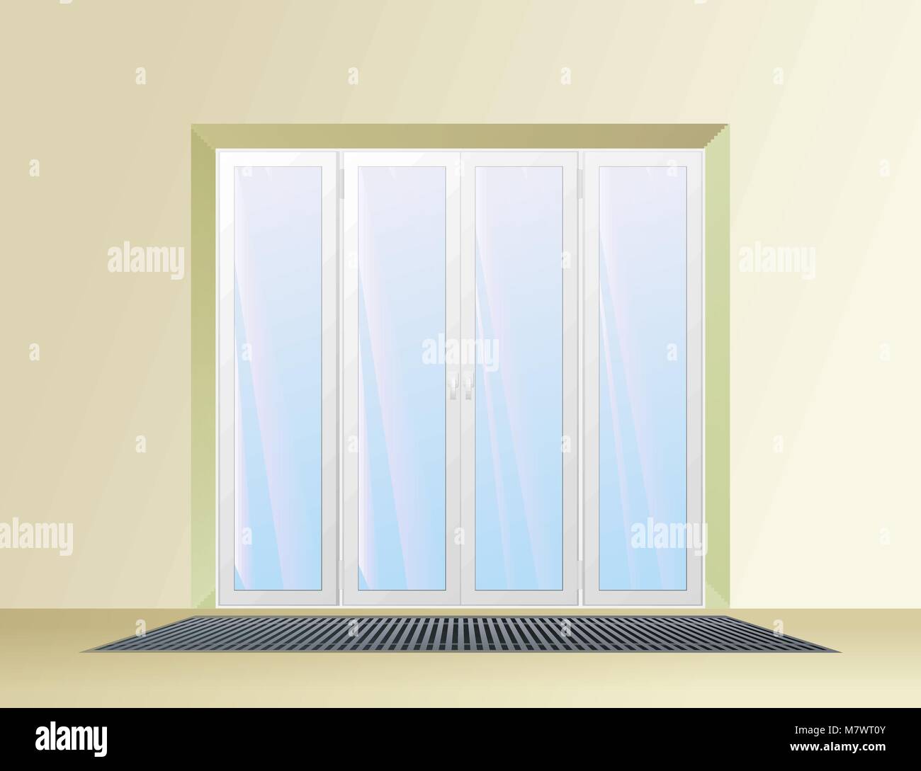 Trench convector under the balcony door. Heating system vector ...