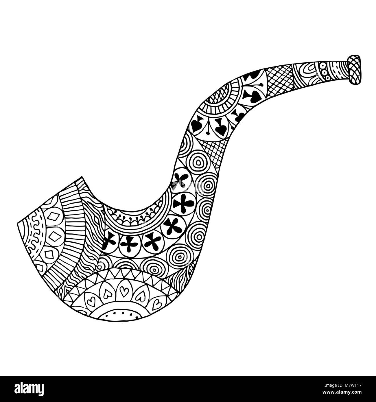 Zentangle smoking pipe. Zen tangle brier. Vector coloring book briar ...
