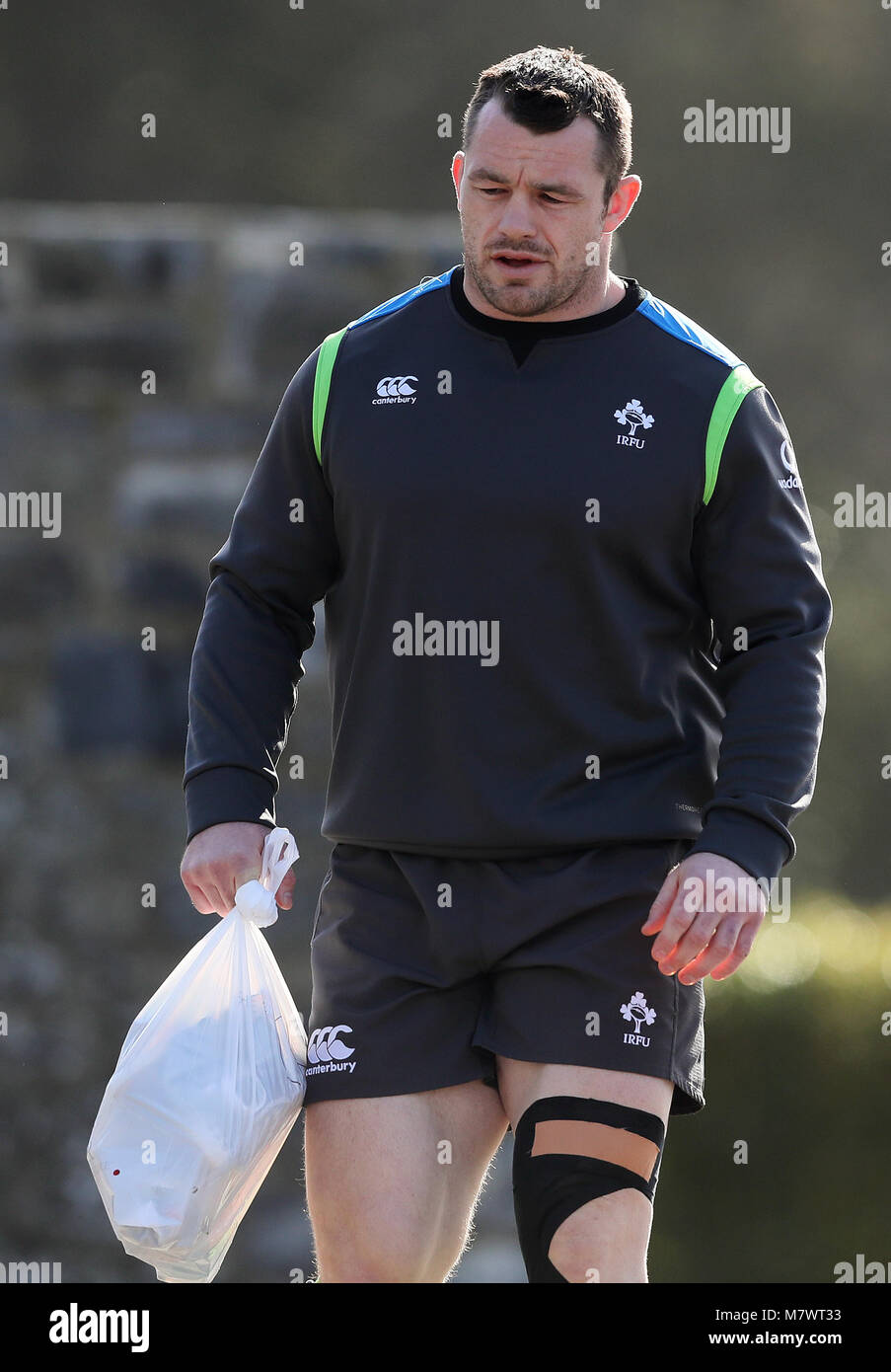 Ireland's Cian Healy arrives for the training session at Carton House ...