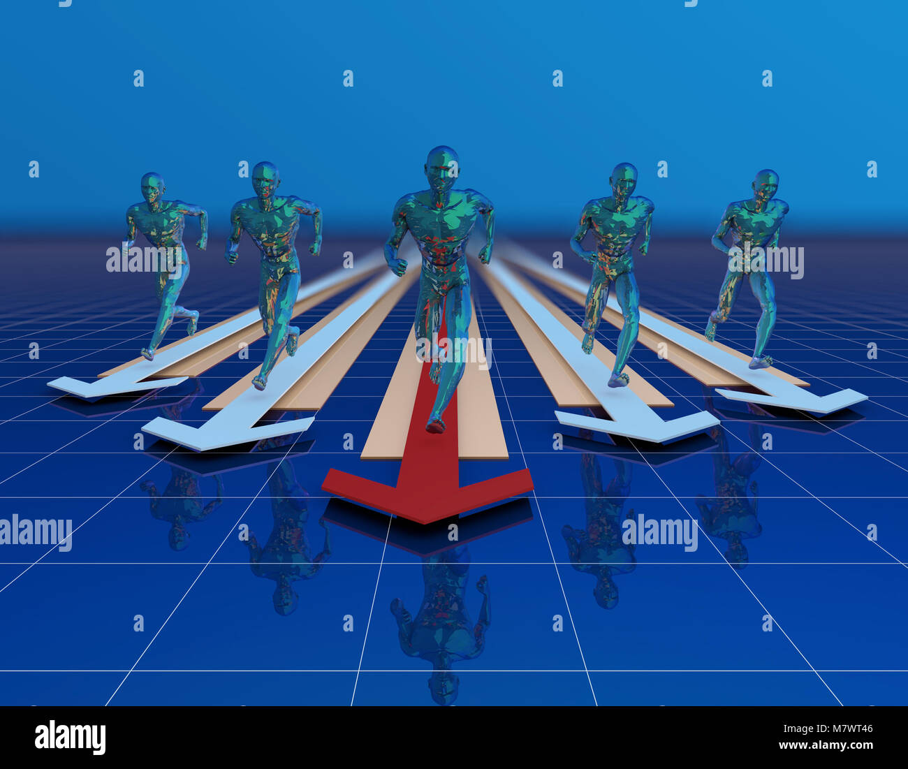 People running on arrows compete for success Stock Photo - Alamy