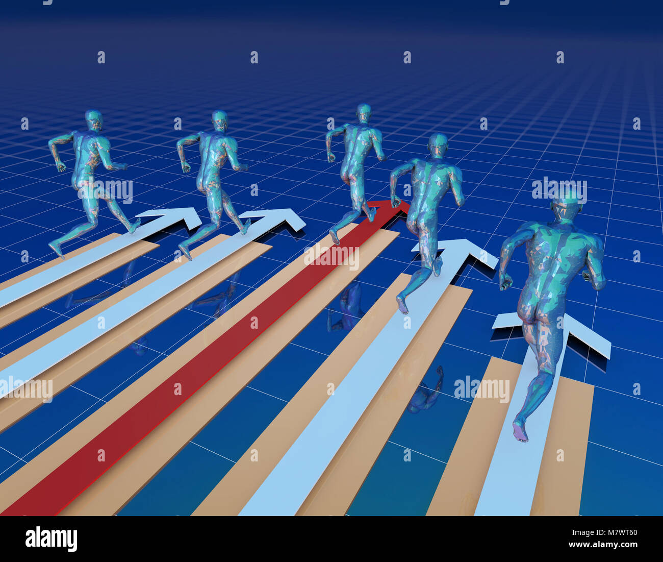 People running on arrows compete for success Stock Photo - Alamy