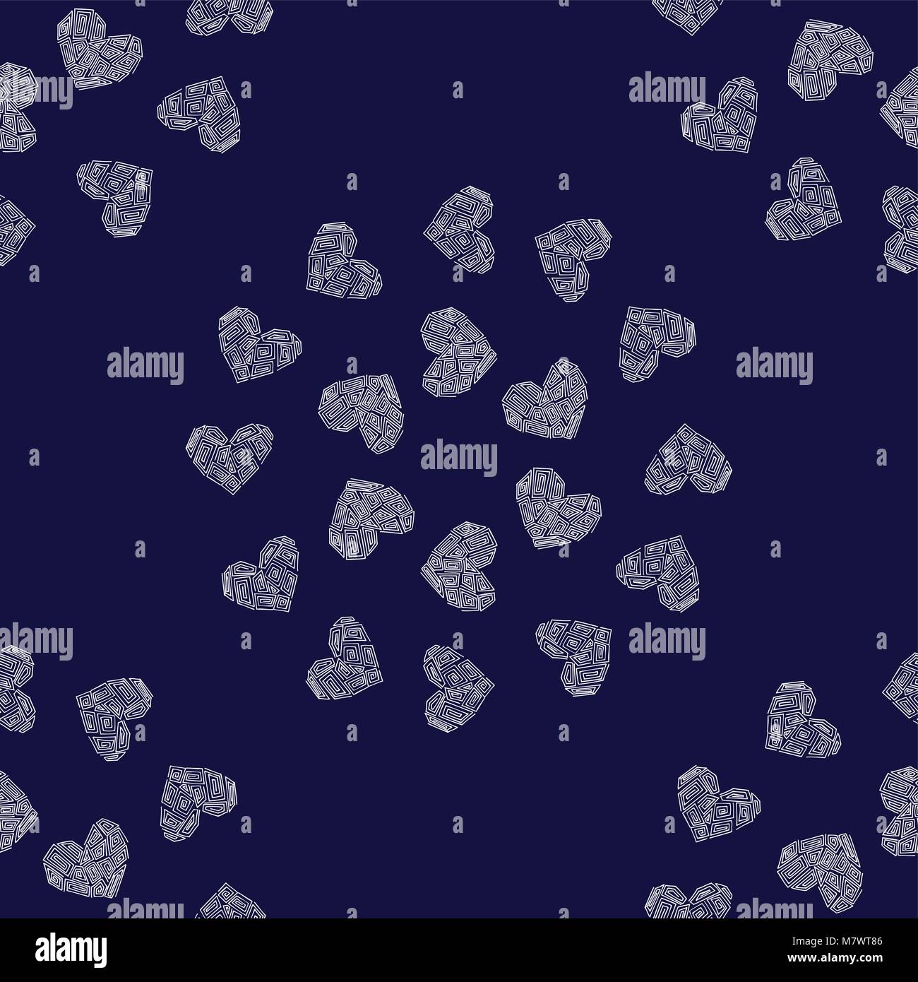 White heart seamless pattern background. Dark blue wallpaper. Vector ...