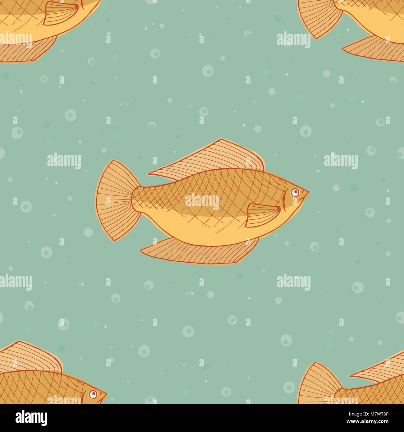 Beautiful fish vector illustration. Aquatic life seamless pattern ...