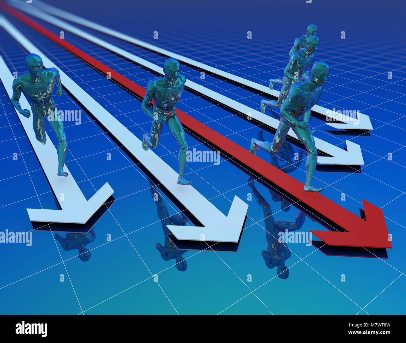 People running on arrows compete for success Stock Photo - Alamy