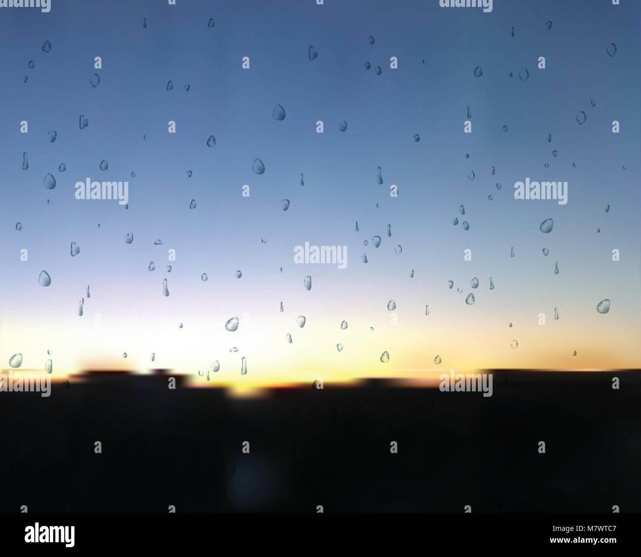 Weather after rain. Sunset vector. Water drops on glass. Spray at ...