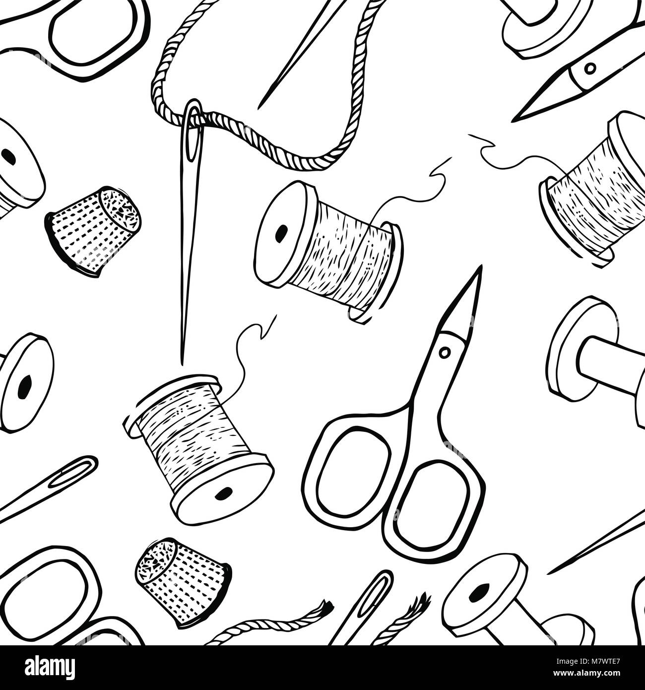Tailoring Vector Illustration Seamless Pattern Background With Sewing