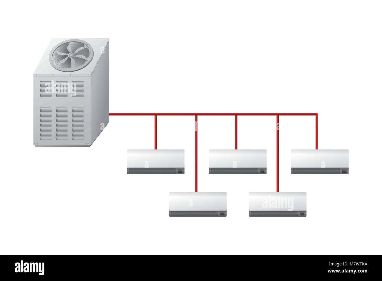 Chiller with indoor units. Air cooling in home and office. Vector ...