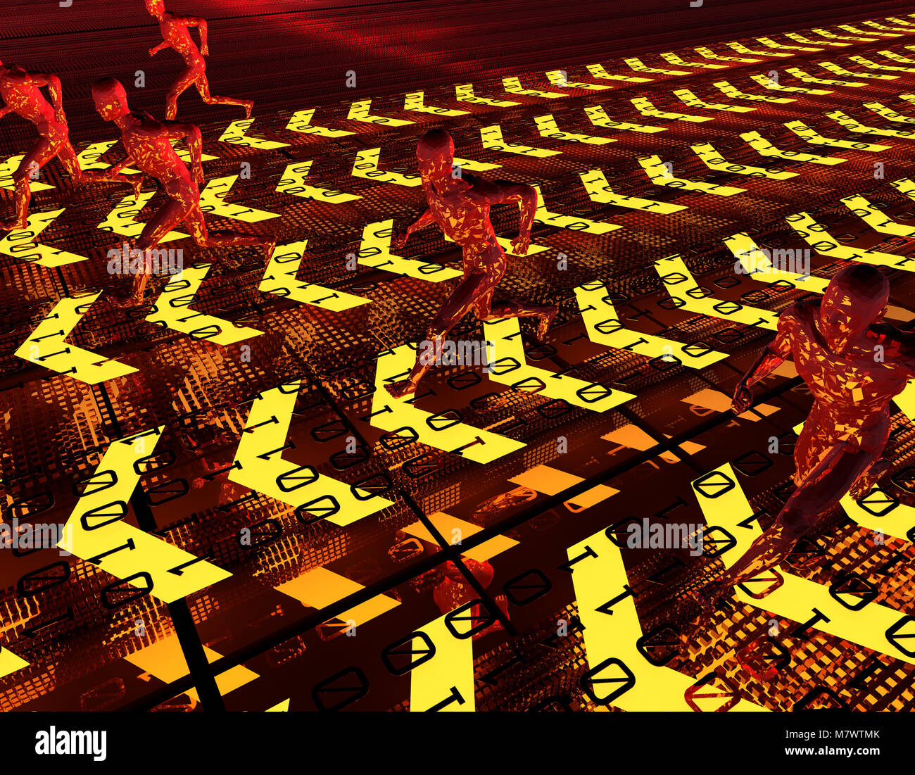 Technology people running in digital space, network speed, technology ...