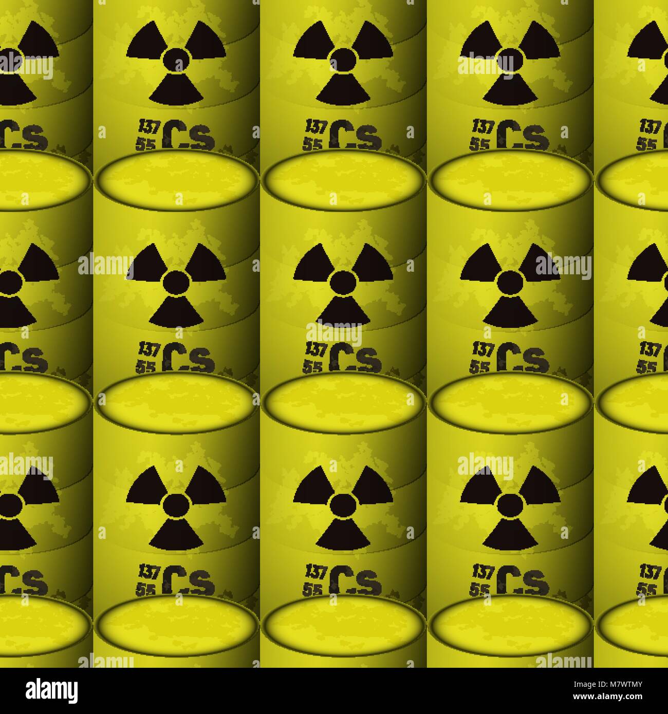 Yellow barrels of radioactive toxic waste. Seamless pattern background ...