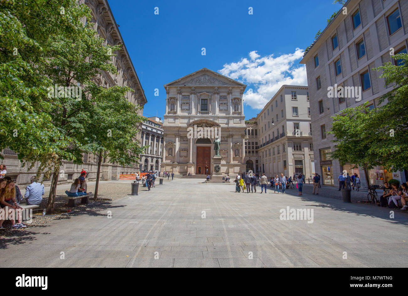 MILAN, ITALY, JUNE 7, 2017 - San Fedele Church with Alessandro Manzoni ...