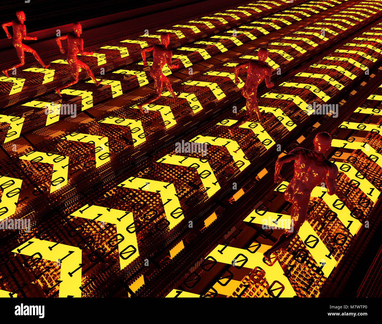 Technology people running in digital space, network speed, technology ...