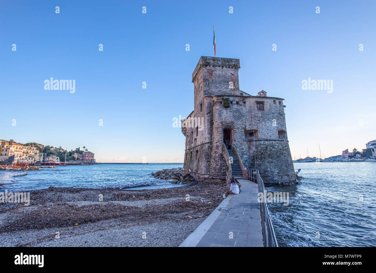 The ancient castle on the sea, Rapallo, Genoa (Genova), Italy Stock ...
