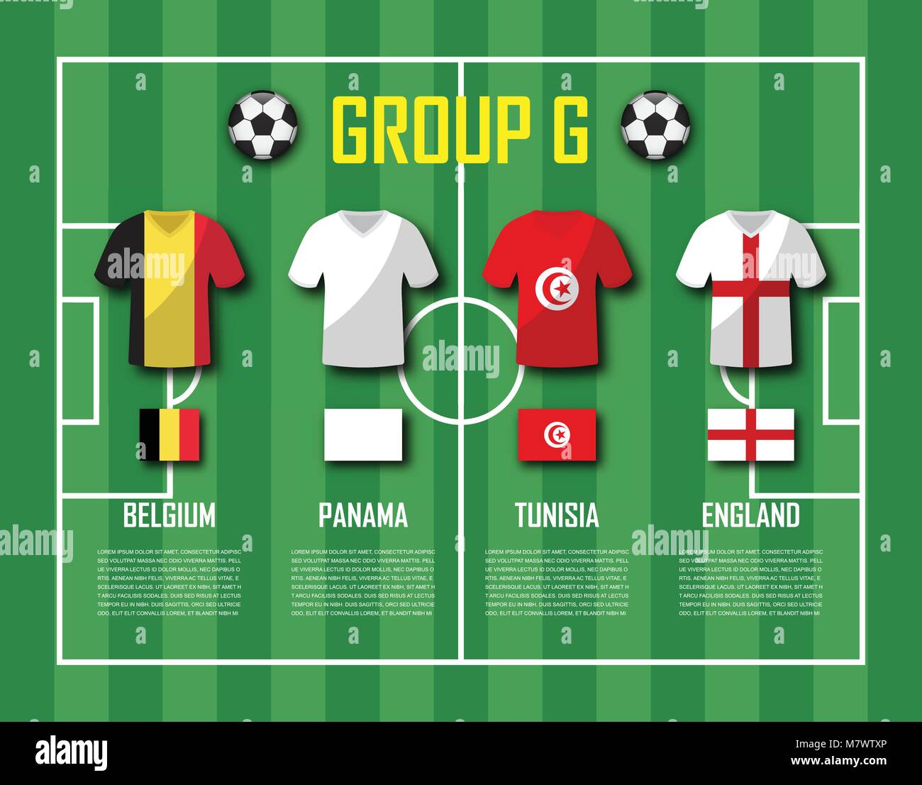 Soccer cup 2018 team group G . Football players with jersey uniform and ...