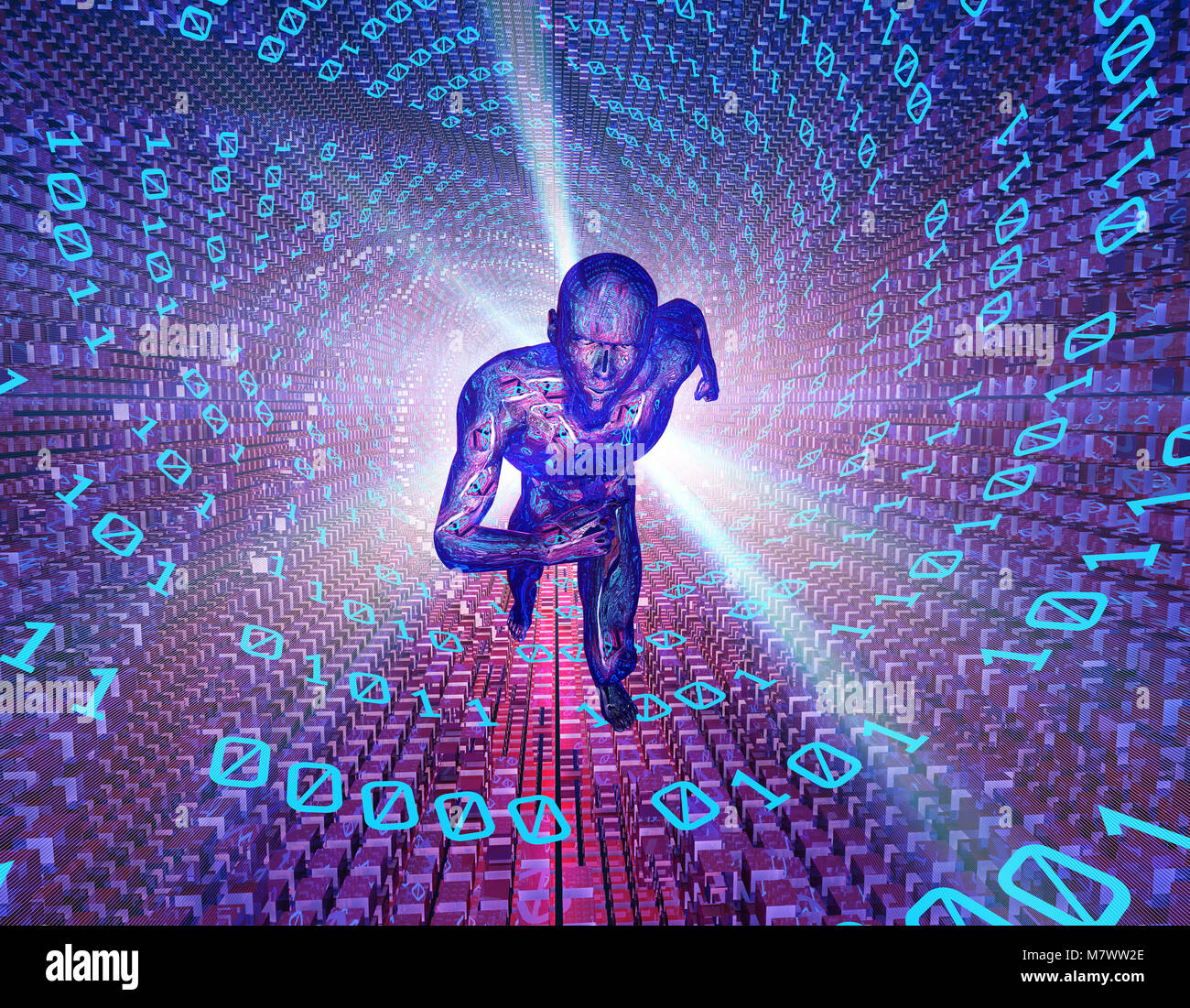 Technology people running in digital space, network speed, technology ...