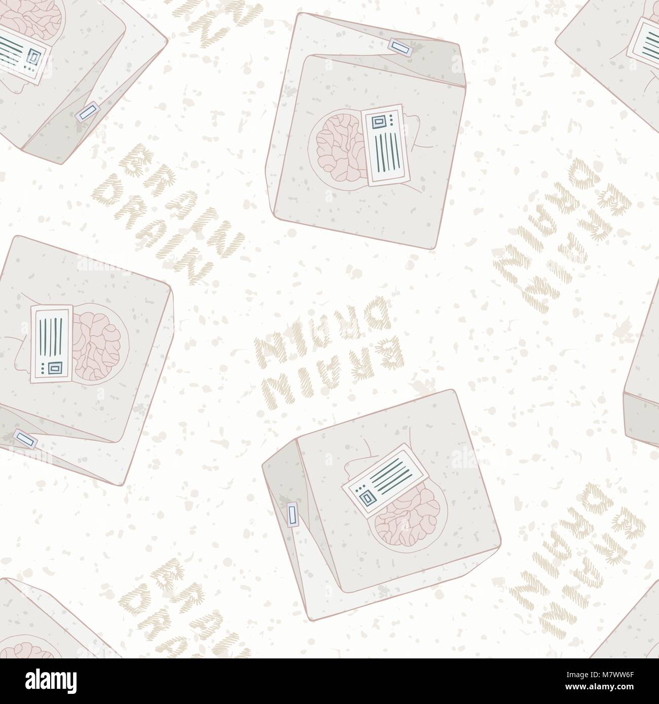 The concept of brain drain. Seamless pattern background intellect box ...