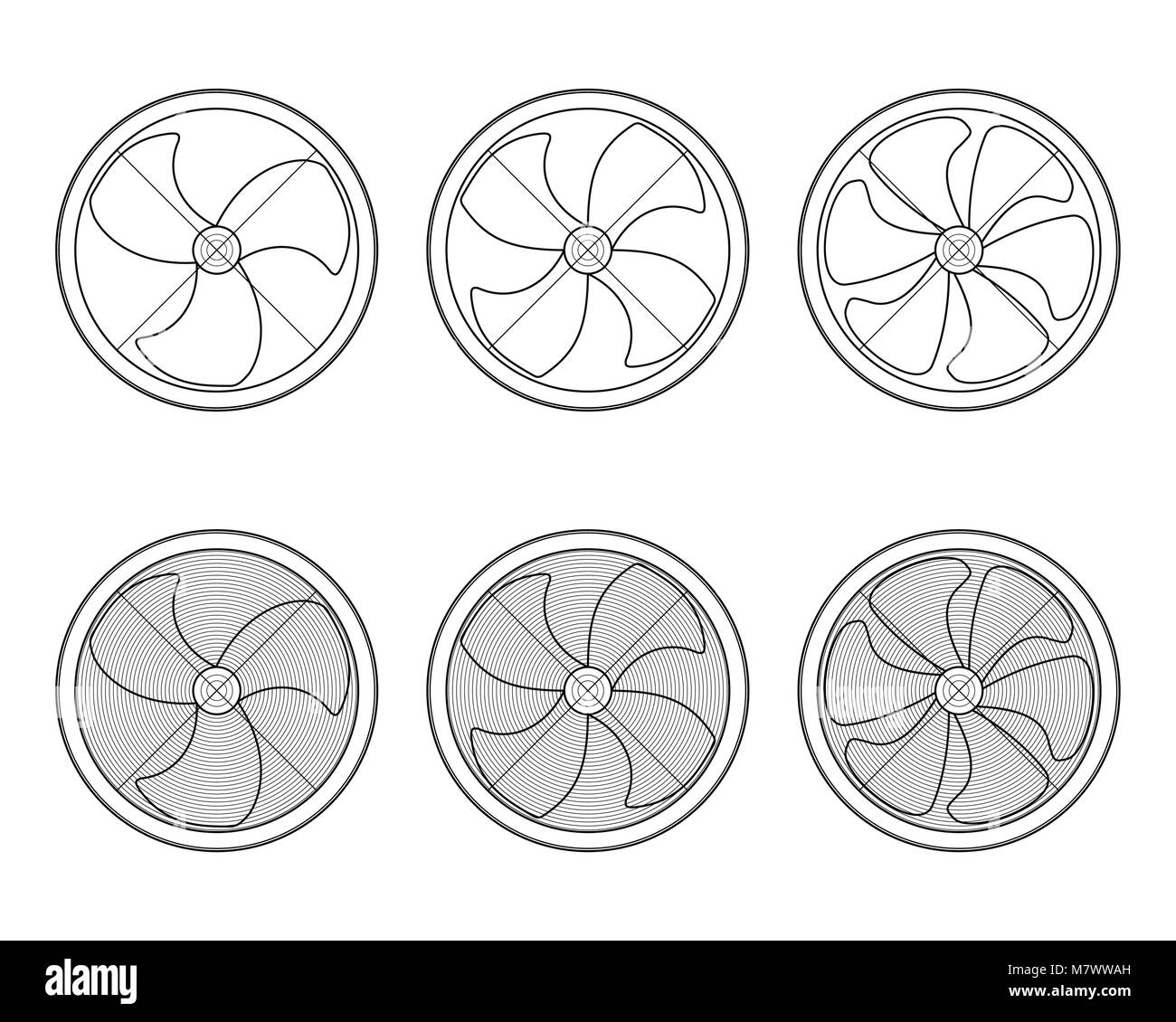 Set of icons fan. Ventilation vector illustration. HVAC graphic signs ...