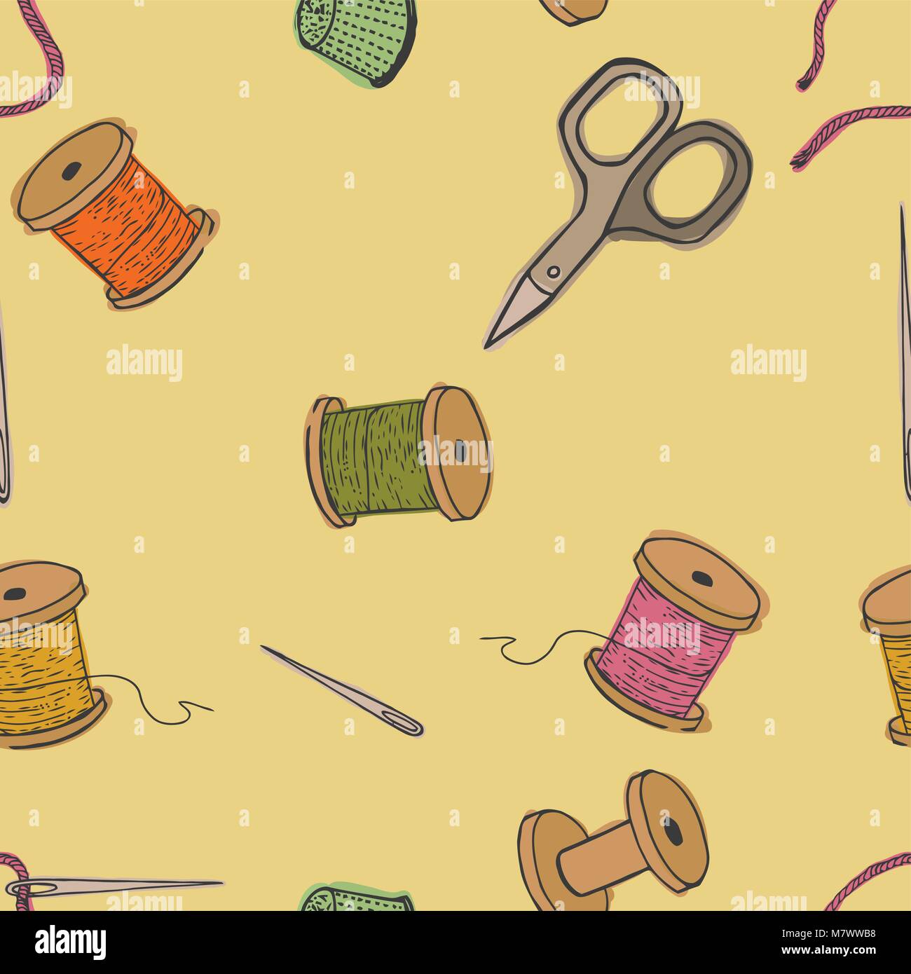 Objects Sewing vector illustration. Threads, thimble scissors, needles ...