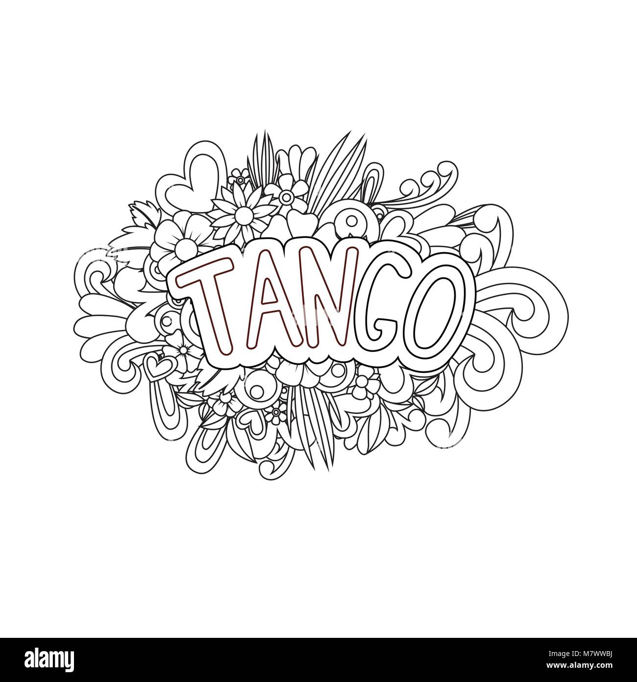 Tango Zen Tangle. Doodle pattern with flowers and text for dance ...