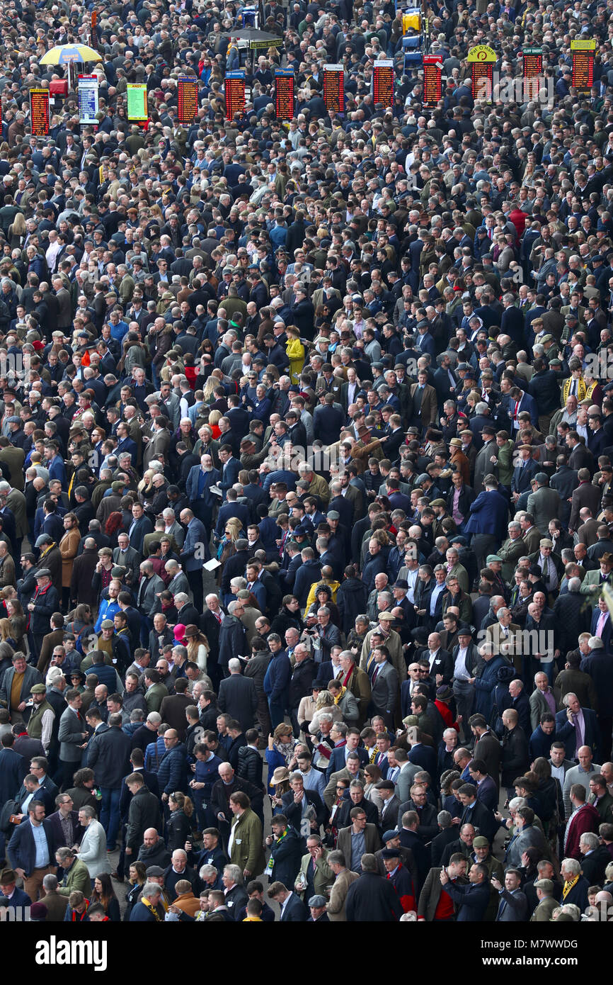 General view of crowds of racegoers during Champion Day of the 2018 ...