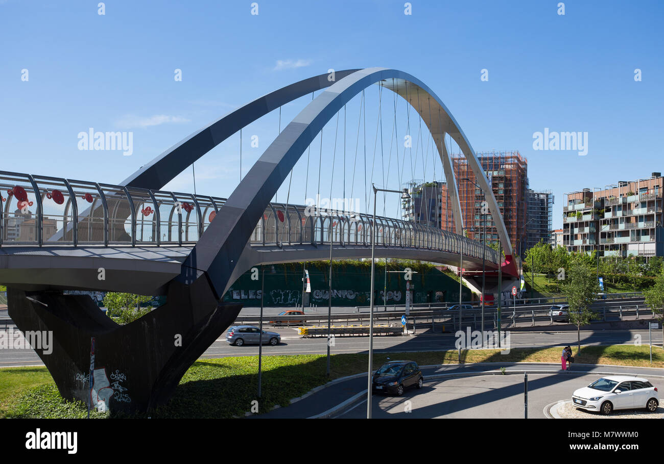 MILAN, ITALY, JUNE 7, 2017 - Modern bridge in the new area of Portello ...