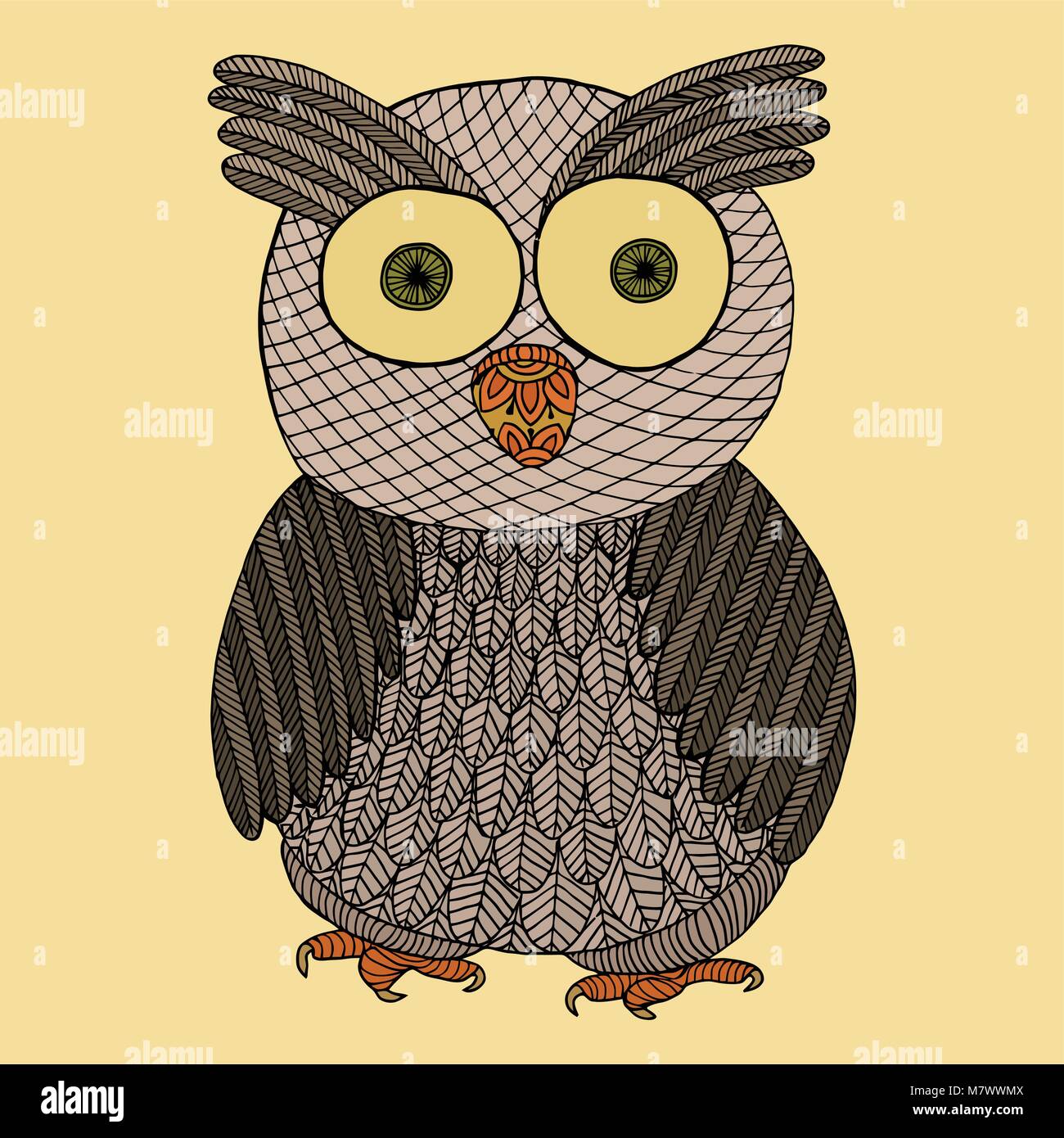 Owl zendoodle. Zen tangle and doodle bird vector illustration. Vintage ...