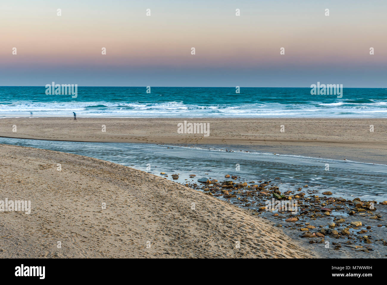 A Bend in a Small Beach Estuary at Sundown on Pentawen Sands, the ...