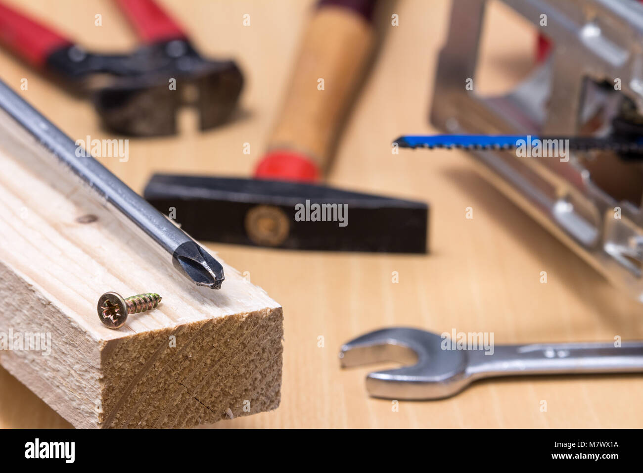 Tools in a wood workshop Stock Photo - Alamy