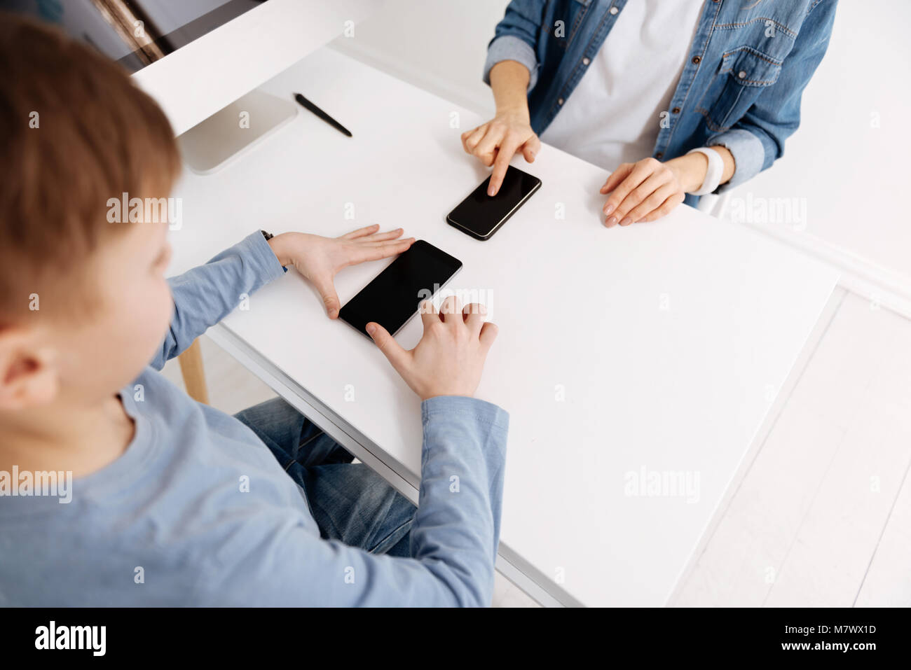 Top view of modern smartphones Stock Photo - Alamy