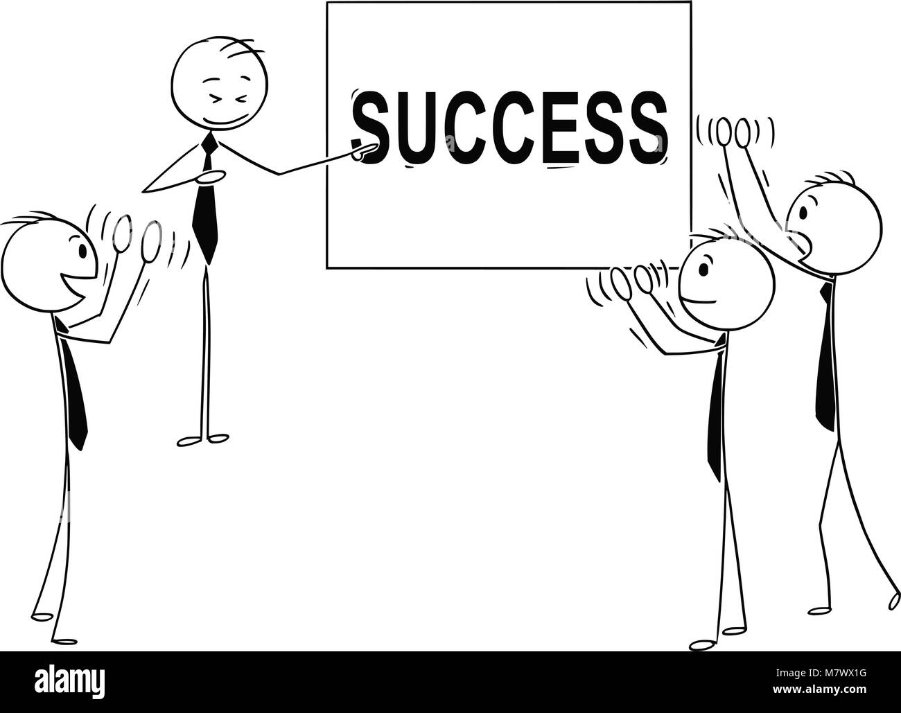 Cartoon of Business People Applauding to Speaker Pointing at Success ...